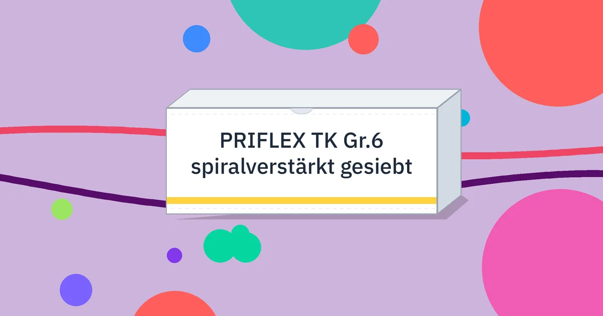 Symbolbild: Packung mit der Aufschrift PRIFLEX TK Gr.6 spiralverstärkt gesiebt (PZN 11875061) – Verfügbarkeit und Bezug in Apotheken in Frankfurt am Main