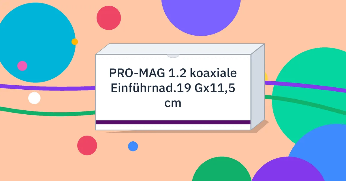 Symbolbild: Packung mit der Aufschrift PRO-MAG 1.2 koaxiale Einführnad.19 Gx11,5 cm (PZN 06768104) – Verfügbarkeit und Bezug in Apotheken in Frankfurt am Main