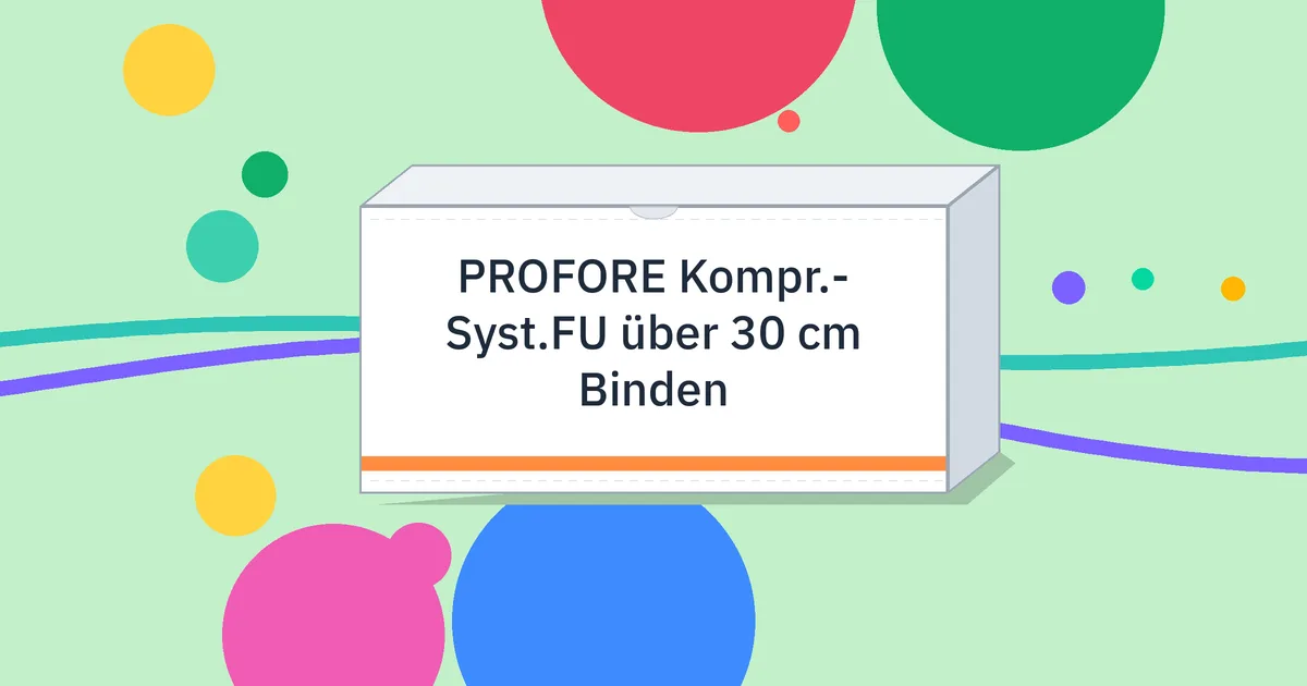 Symbolbild: Packung mit der Aufschrift PROFORE Kompr.-Syst.FU über 30 cm Binden (PZN 01214565) – Verfügbarkeit und Bezug in Apotheken in Frankfurt am Main