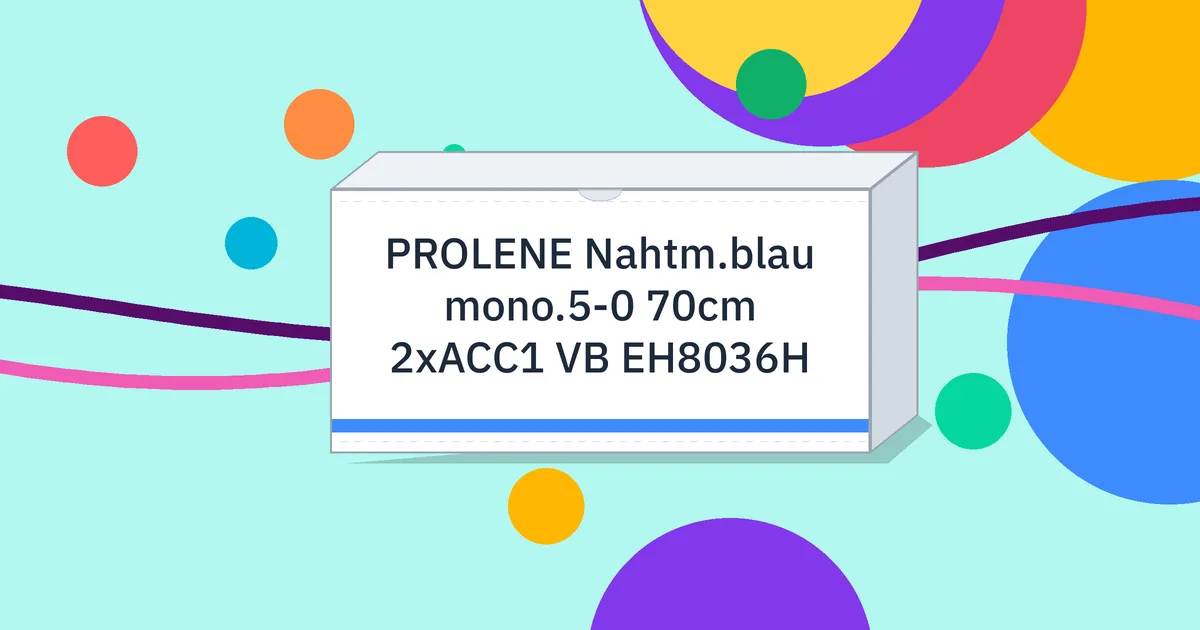 Symbolbild: Packung mit der Aufschrift PROLENE Nahtm.blau mono.5-0 70cm 2xACC1 VB EH8036H (PZN 20895795) – Verfügbarkeit und Bezug in Apotheken in Frankfurt am Main