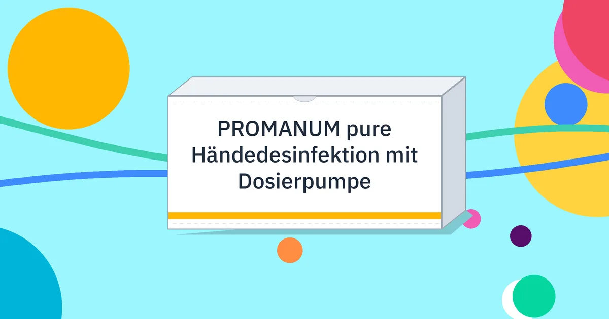 Symbolbild: Packung mit der Aufschrift PROMANUM pure Händedesinfektion mit Dosierpumpe (PZN 11139729) – Verfügbarkeit und Bezug in Apotheken in Frankfurt am Main
