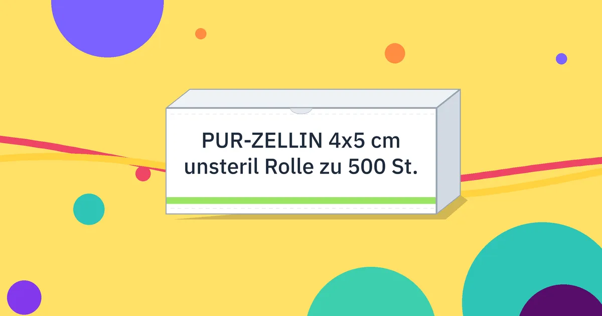 Symbolbild: Packung mit der Aufschrift PUR-ZELLIN 4x5 cm unsteril Rolle zu 500 St. (PZN 03548129) – Verfügbarkeit und Bezug in Apotheken in Frankfurt am Main