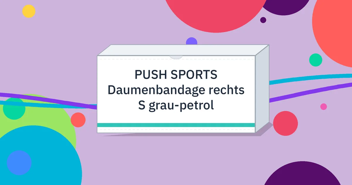 Symbolbild: Packung mit der Aufschrift PUSH SPORTS Daumenbandage rechts S grau-petrol (PZN 13821738) – Verfügbarkeit und Bezug in Apotheken in Frankfurt am Main