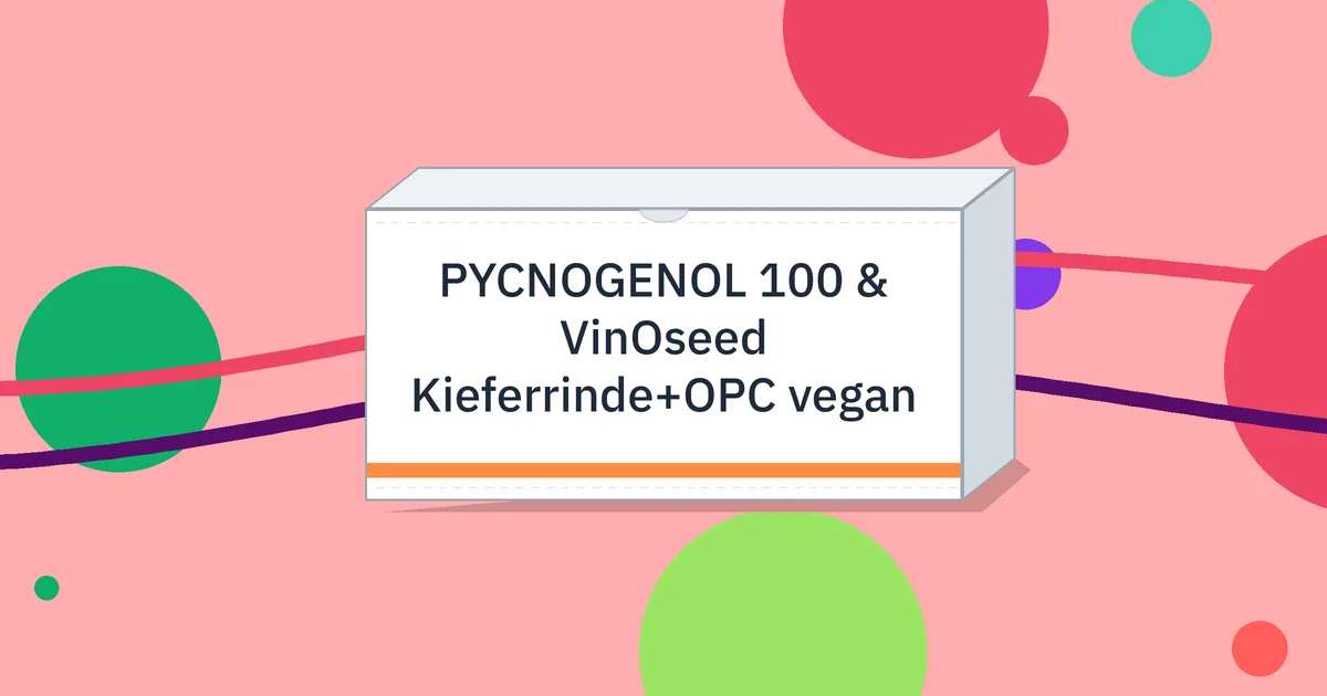 Symbolbild: Packung mit der Aufschrift PYCNOGENOL 100 & VinOseed Kieferrinde+OPC vegan (PZN 19856270) – Verfügbarkeit und Bezug in Apotheken in Frankfurt am Main