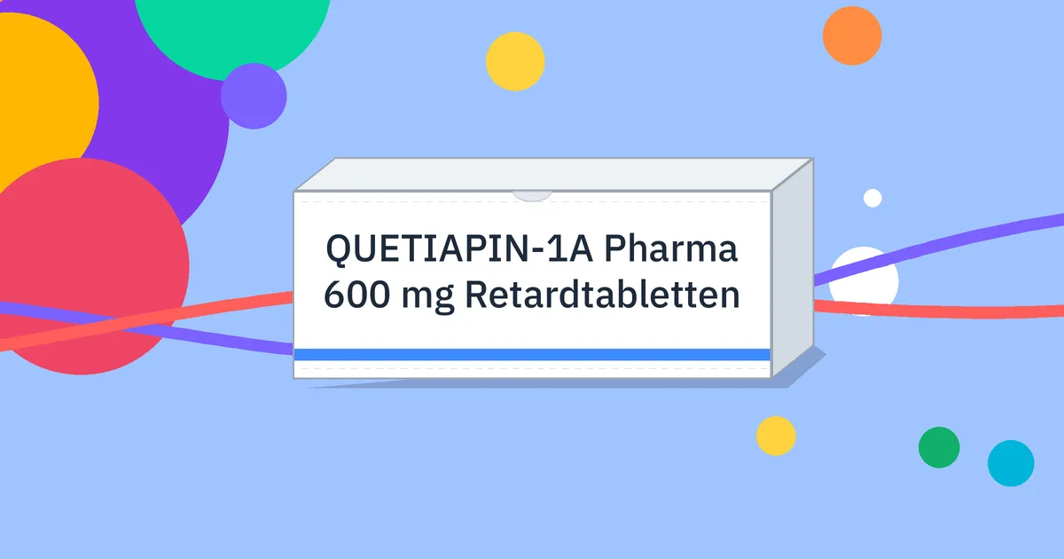 Symbolbild: Packung mit der Aufschrift QUETIAPIN-1A Pharma 600 mg Retardtabletten (PZN 16536292) – Verfügbarkeit und Bezug in Apotheken in Frankfurt am Main