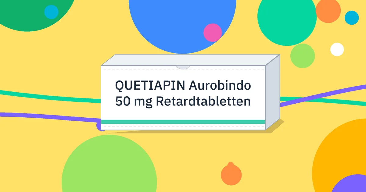Symbolbild: Packung mit der Aufschrift QUETIAPIN Aurobindo 50 mg Retardtabletten (PZN 18428721) – Verfügbarkeit und Bezug in Apotheken in Frankfurt am Main
