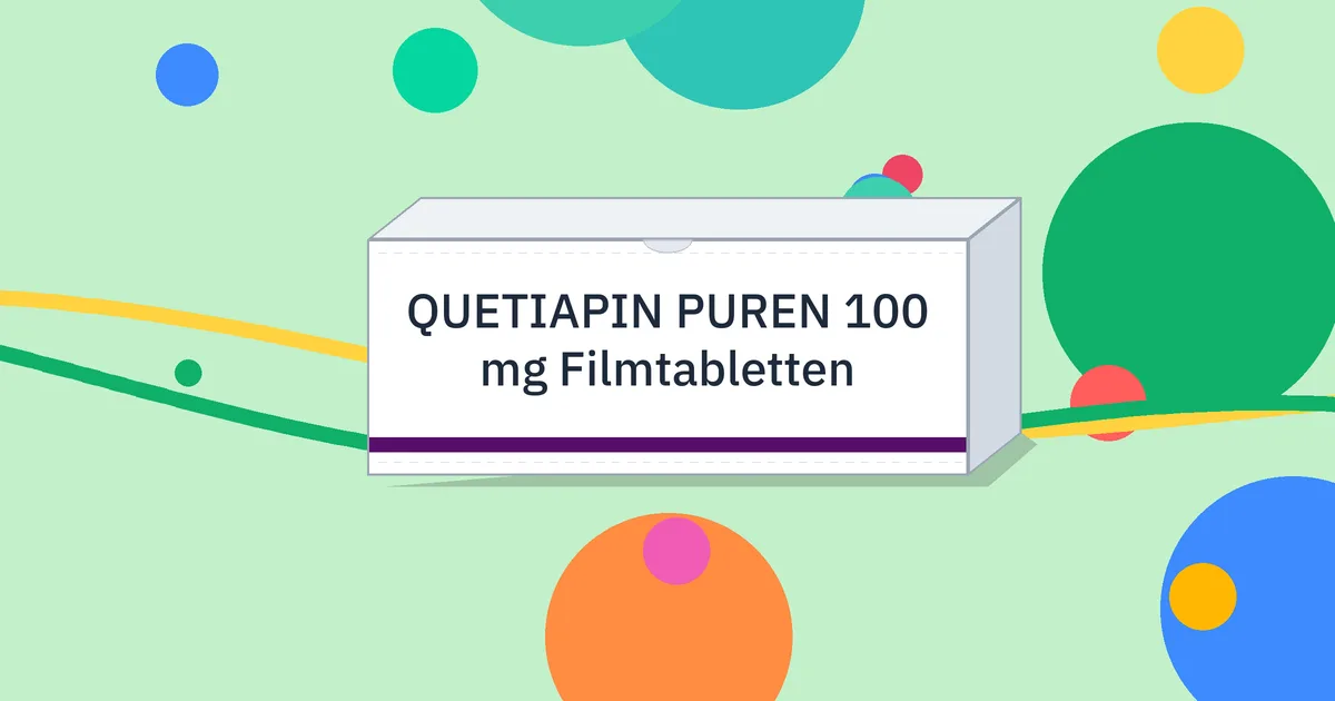 Symbolbild: Packung mit der Aufschrift QUETIAPIN PUREN 100 mg Filmtabletten (PZN 11357521) – Verfügbarkeit und Bezug in Apotheken in Frankfurt am Main