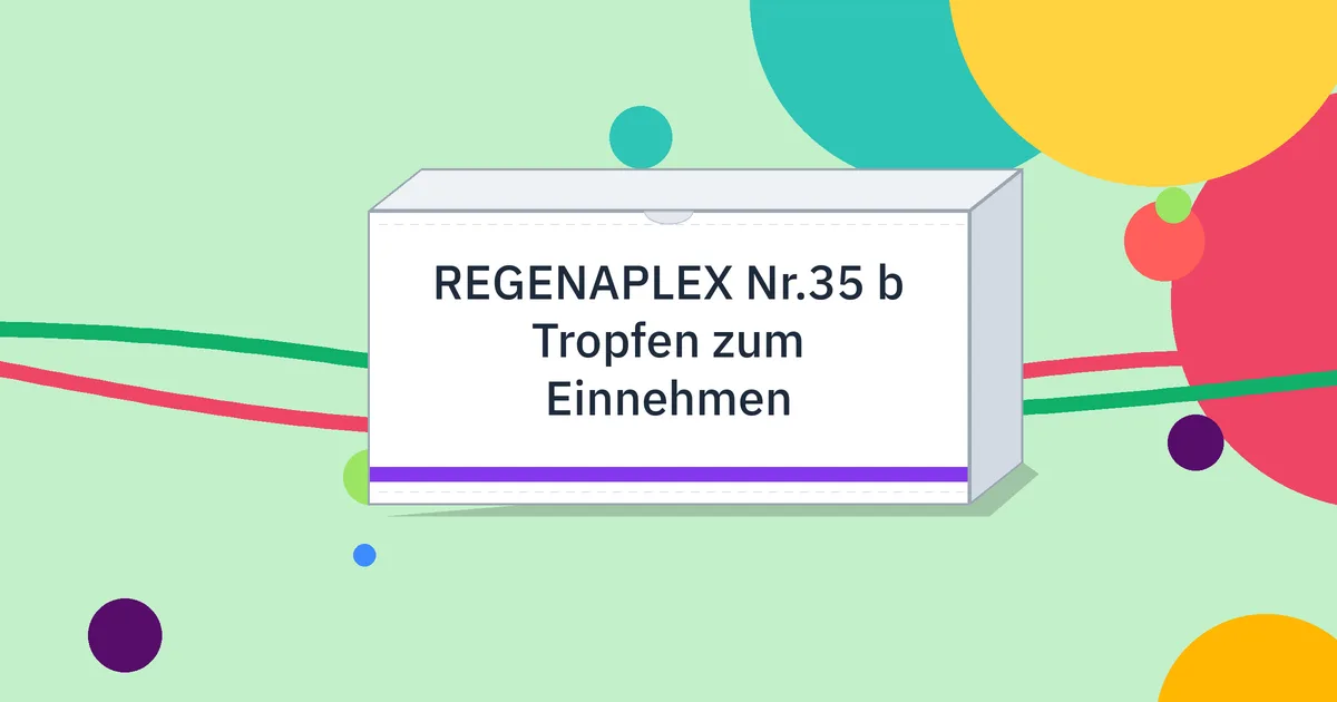 Symbolbild: Packung mit der Aufschrift REGENAPLEX Nr.35 b Tropfen zum Einnehmen (PZN 02642458) – Verfügbarkeit und Bezug in Apotheken in Frankfurt am Main