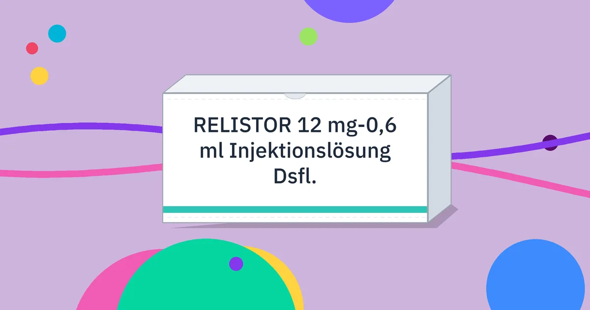 Symbolbild: Packung mit der Aufschrift RELISTOR 12 mg-0,6 ml Injektionslösung Dsfl. (PZN 06717288) – Verfügbarkeit und Bezug in Apotheken in Frankfurt am Main