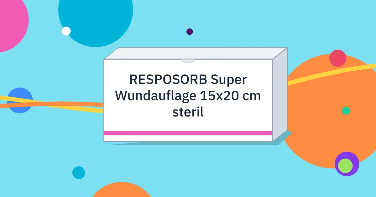Symbolbild: Packung mit der Aufschrift RESPOSORB Super Wundauflage 15x20 cm steril (PZN 20844964) – Verfügbarkeit und Bezug in Apotheken in Frankfurt am Main
