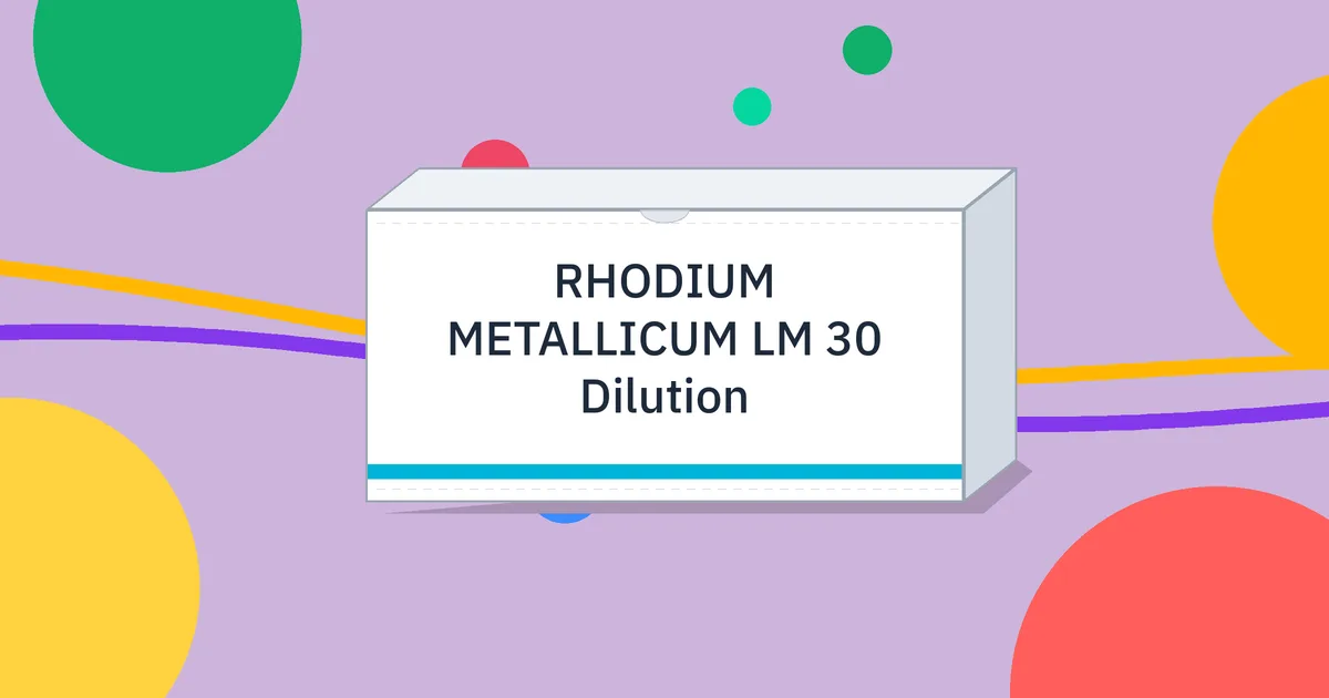 Symbolbild: Packung mit der Aufschrift RHODIUM METALLICUM LM 30 Dilution (PZN 13050608) – Verfügbarkeit und Bezug in Apotheken in Frankfurt am Main