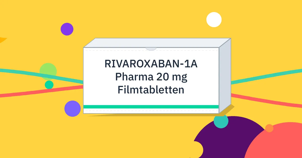 Symbolbild: Packung mit der Aufschrift RIVAROXABAN-1A Pharma 20 mg Filmtabletten (PZN 18712712) – Verfügbarkeit und Bezug in Apotheken in Frankfurt am Main
