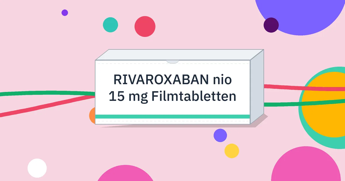 Symbolbild: Packung mit der Aufschrift RIVAROXABAN nio 15 mg Filmtabletten (PZN 20165878) – Verfügbarkeit und Bezug in Apotheken in Frankfurt am Main