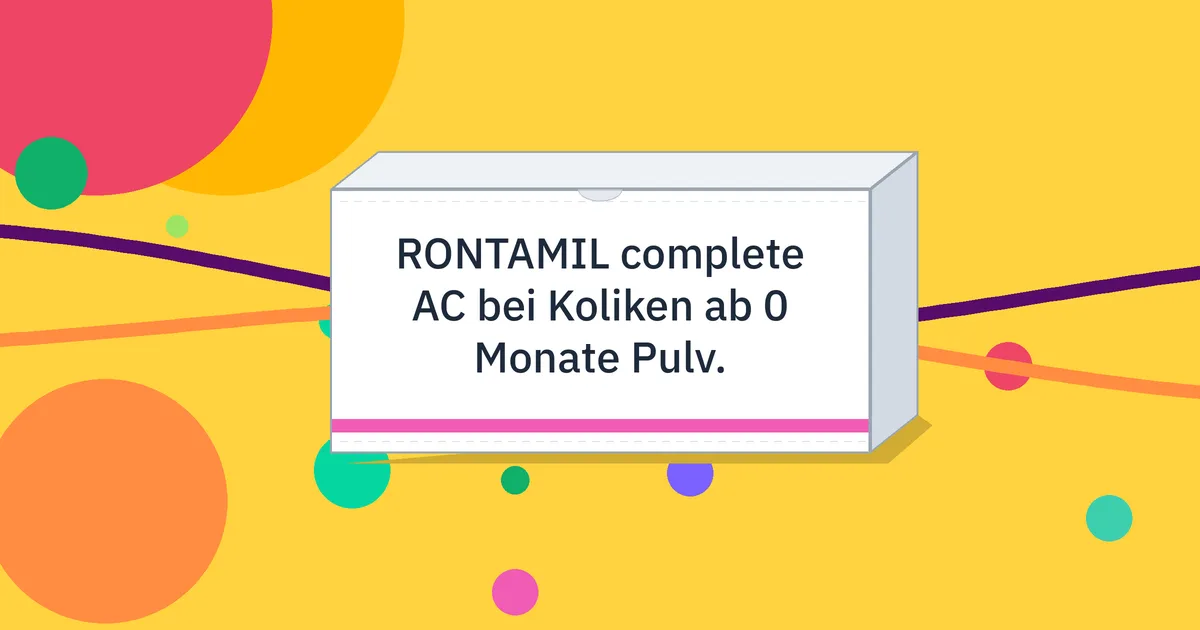 Symbolbild: Packung mit der Aufschrift RONTAMIL complete AC bei Koliken ab 0 Monate Pulv. (PZN 16160697) – Verfügbarkeit und Bezug in Apotheken in Frankfurt am Main