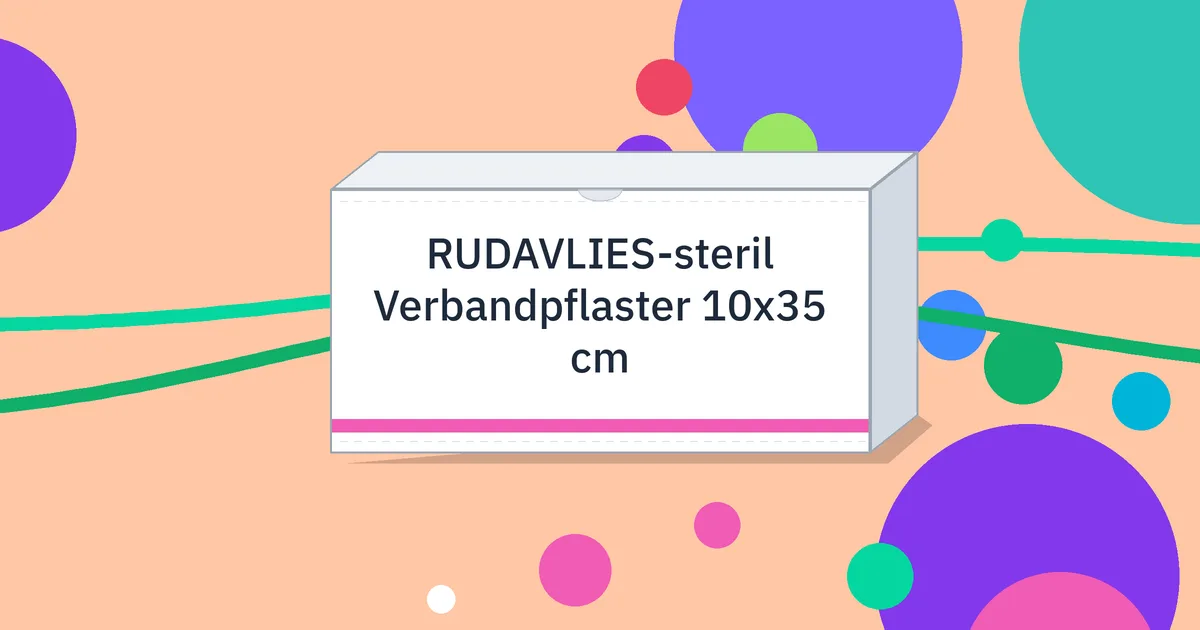 Symbolbild: Packung mit der Aufschrift RUDAVLIES-steril Verbandpflaster 10x35 cm (PZN 13707161) – Verfügbarkeit und Bezug in Apotheken in Frankfurt am Main