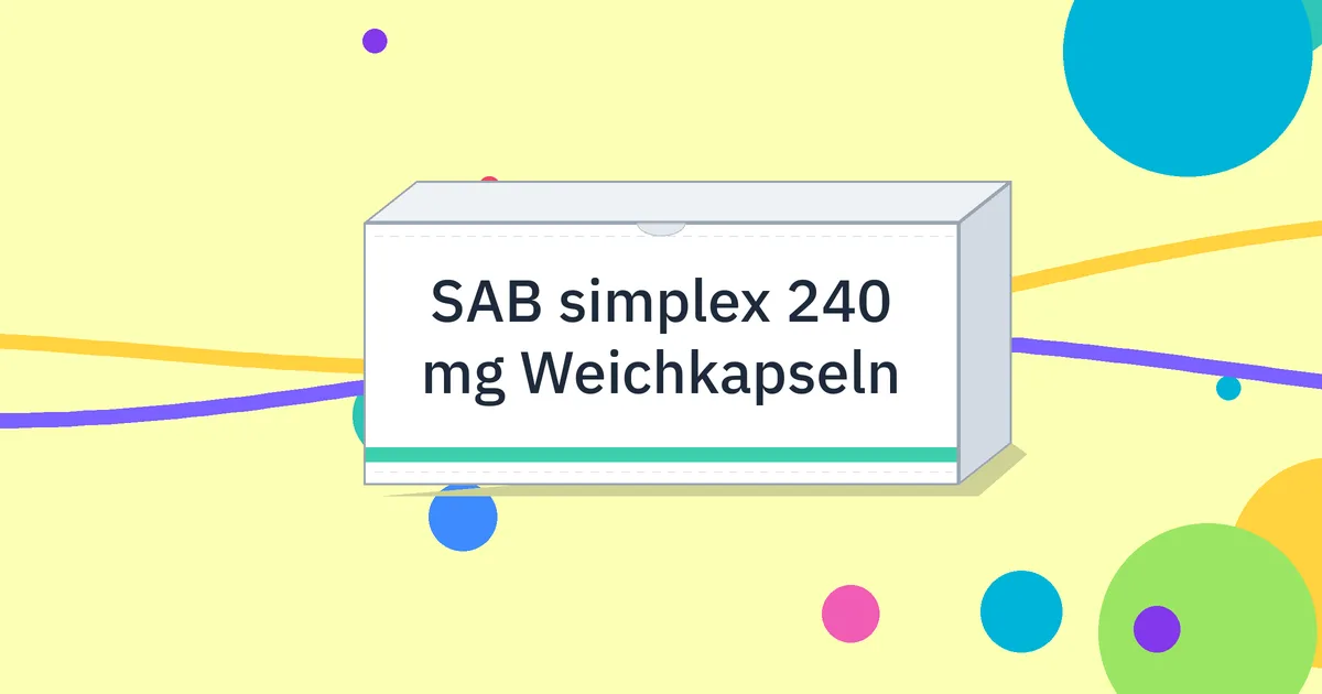 Symbolbild: Packung mit der Aufschrift SAB simplex 240 mg Weichkapseln (PZN 09422576) – Verfügbarkeit und Bezug in Apotheken in Frankfurt am Main