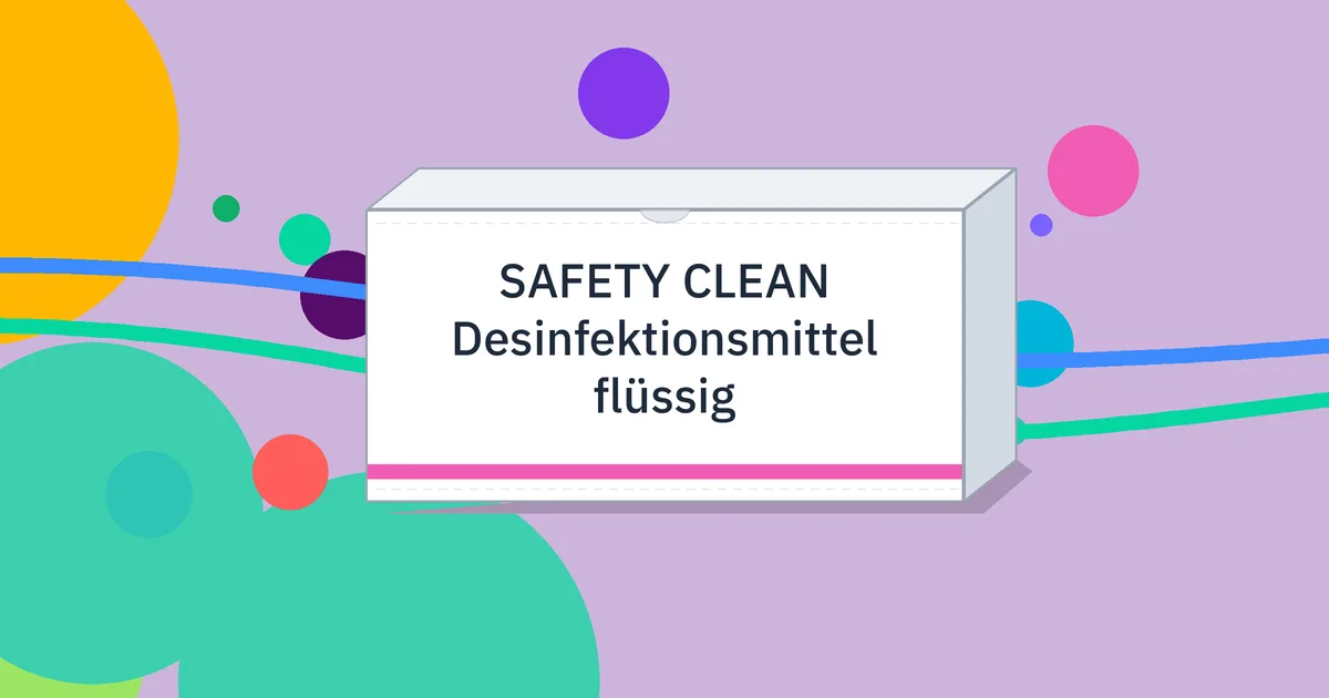 Symbolbild: Packung mit der Aufschrift SAFETY CLEAN Desinfektionsmittel flüssig (PZN 16795094) – Verfügbarkeit und Bezug in Apotheken in Frankfurt am Main