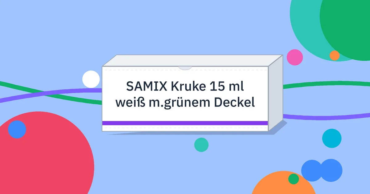 Symbolbild: Packung mit der Aufschrift SAMIX Kruke 15 ml weiß m.grünem Deckel (PZN 11480405) – Verfügbarkeit und Bezug in Apotheken in Frankfurt am Main