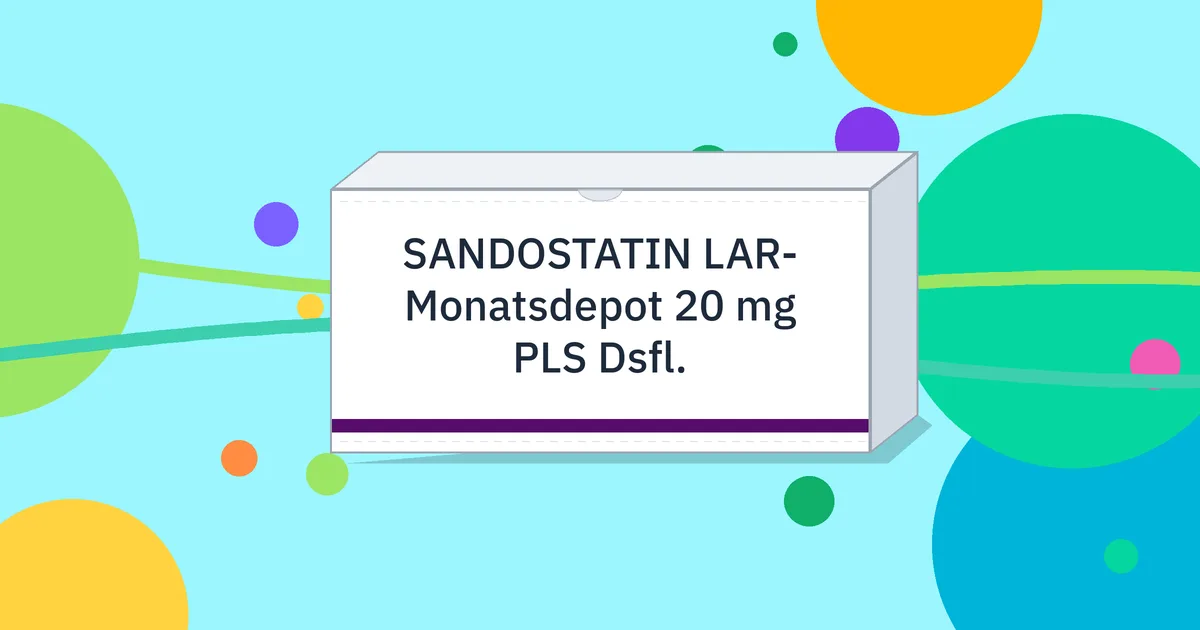 Symbolbild: Packung mit der Aufschrift SANDOSTATIN LAR-Monatsdepot 20 mg PLS Dsfl. (PZN 11181921) – Verfügbarkeit und Bezug in Apotheken in Frankfurt am Main