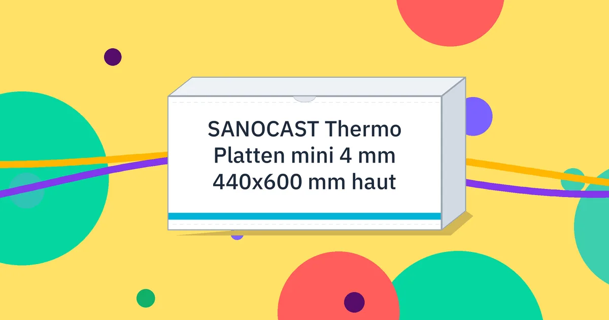 Symbolbild: Packung mit der Aufschrift SANOCAST Thermo Platten mini 4 mm 440x600 mm haut (PZN 15259666) – Verfügbarkeit und Bezug in Apotheken in Frankfurt am Main
