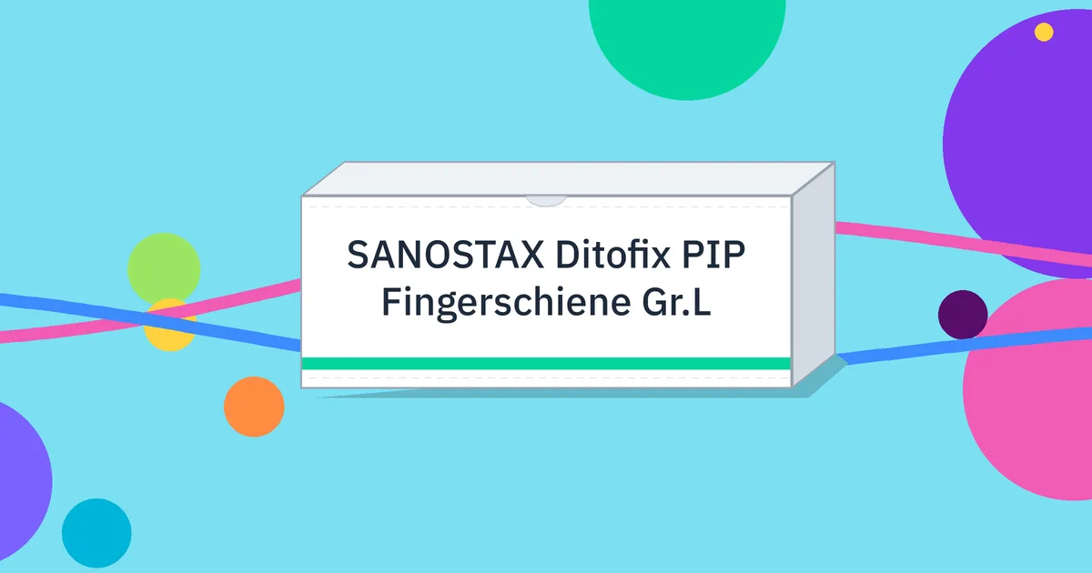 Symbolbild: Packung mit der Aufschrift SANOSTAX Ditofix PIP Fingerschiene Gr.L (PZN 11604830) – Verfügbarkeit und Bezug in Apotheken in Frankfurt am Main