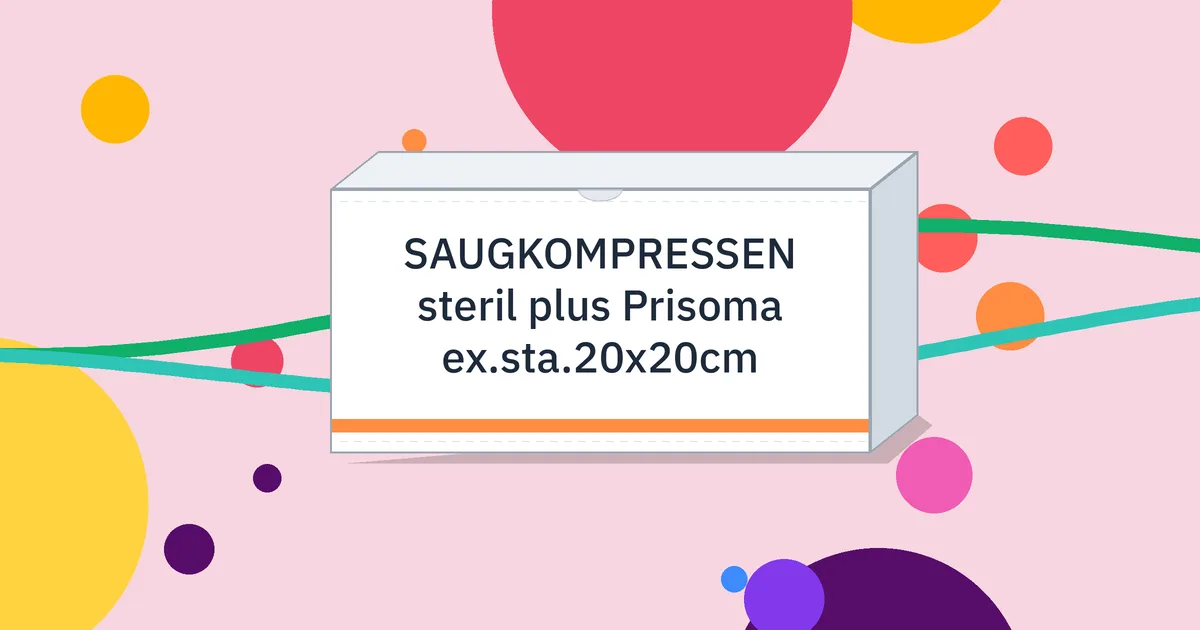 Symbolbild: Packung mit der Aufschrift SAUGKOMPRESSEN steril plus Prisoma ex.sta.20x20cm (PZN 18717299) – Verfügbarkeit und Bezug in Apotheken in Frankfurt am Main