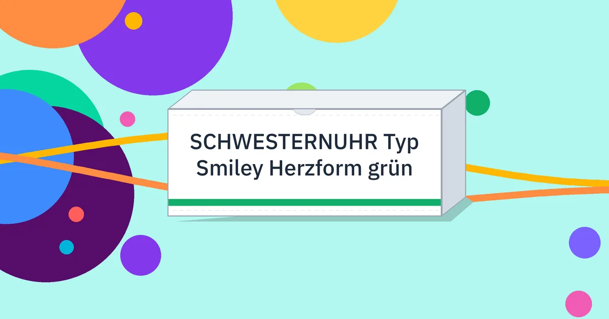 Symbolbild: Packung mit der Aufschrift SCHWESTERNUHR Typ Smiley Herzform grün (PZN 09254245) – Verfügbarkeit und Bezug in Apotheken in Frankfurt am Main