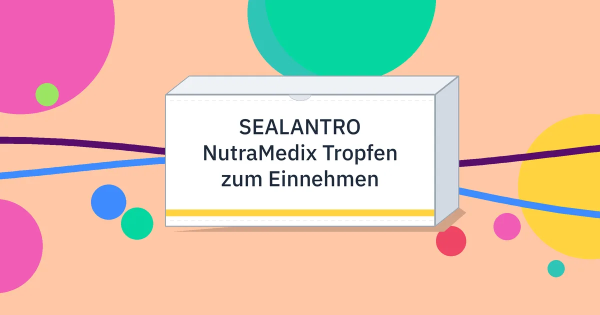 Symbolbild: Packung mit der Aufschrift SEALANTRO NutraMedix Tropfen zum Einnehmen (PZN 18040299) – Verfügbarkeit und Bezug in Apotheken in Frankfurt am Main