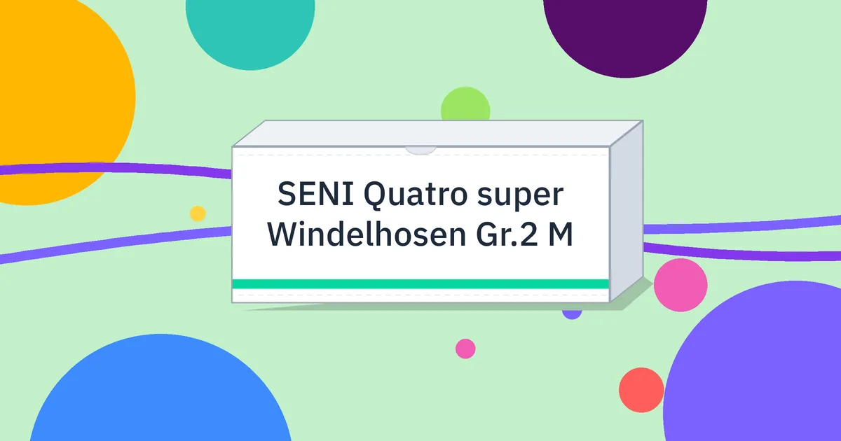 Symbolbild: Packung mit der Aufschrift SENI Quatro super Windelhosen Gr.2 M (PZN 11888098) – Verfügbarkeit und Bezug in Apotheken in Frankfurt am Main
