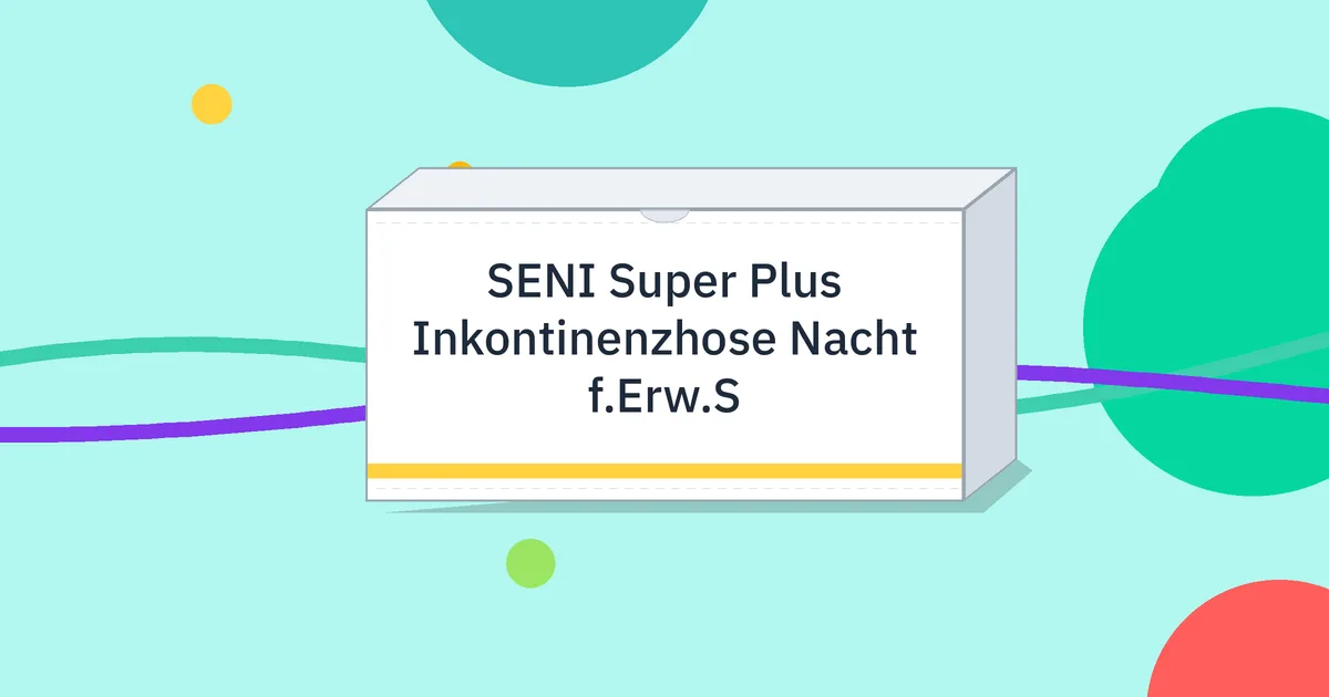 Symbolbild: Packung mit der Aufschrift SENI Super Plus Inkontinenzhose Nacht f.Erw.S (PZN 10123146) – Verfügbarkeit und Bezug in Apotheken in Frankfurt am Main