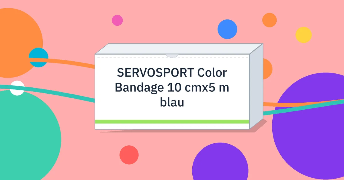 Symbolbild: Packung mit der Aufschrift SERVOSPORT Color Bandage 10 cmx5 m blau (PZN 03338745) – Verfügbarkeit und Bezug in Apotheken in Frankfurt am Main