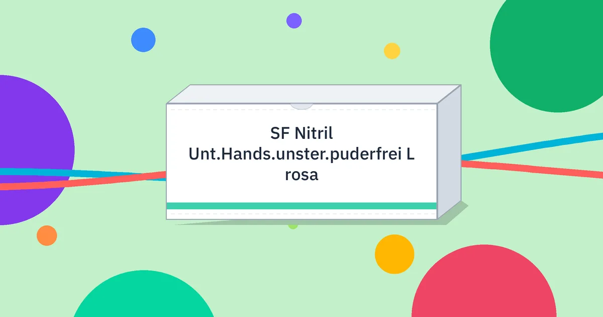 Symbolbild: Packung mit der Aufschrift SF Nitril Unt.Hands.unster.puderfrei L rosa (PZN 16163738) – Verfügbarkeit und Bezug in Apotheken in Frankfurt am Main