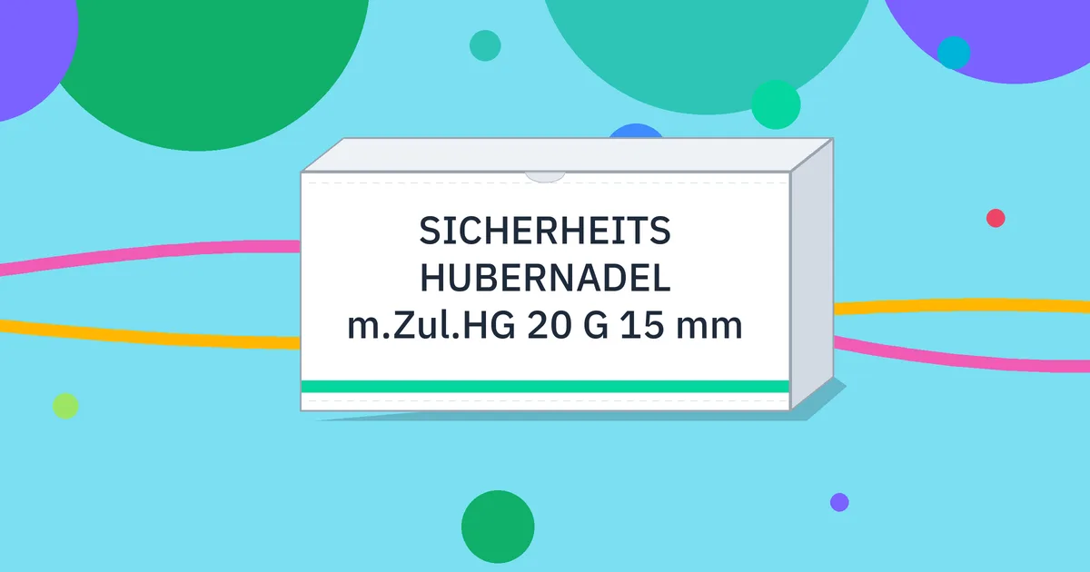 Symbolbild: Packung mit der Aufschrift SICHERHEITS HUBERNADEL m.Zul.HG 20 G 15 mm (PZN 14321908) – Verfügbarkeit und Bezug in Apotheken in Frankfurt am Main