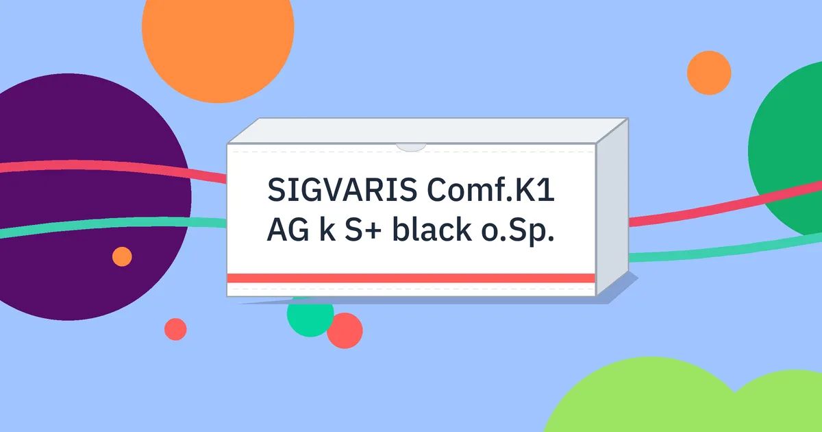 Symbolbild: Packung mit der Aufschrift SIGVARIS Comf.K1 AG k S+ black o.Sp. (PZN 17042770) – Verfügbarkeit und Bezug in Apotheken in Frankfurt am Main