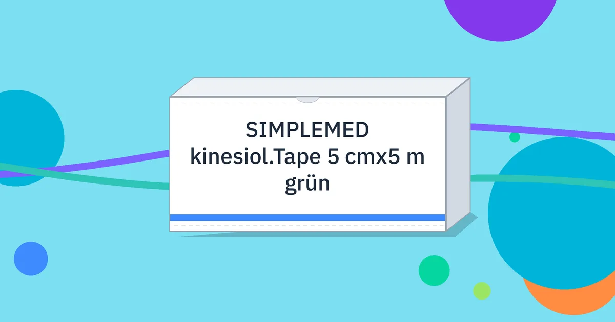 Symbolbild: Packung mit der Aufschrift SIMPLEMED kinesiol.Tape 5 cmx5 m grün (PZN 16013915) – Verfügbarkeit und Bezug in Apotheken in Frankfurt am Main