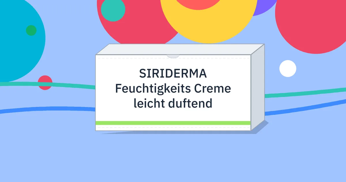 Symbolbild: Packung mit der Aufschrift SIRIDERMA Feuchtigkeits Creme leicht duftend (PZN 10106834) – Verfügbarkeit und Bezug in Apotheken in Frankfurt am Main