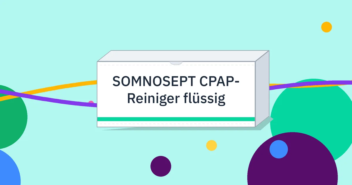 Symbolbild: Packung mit der Aufschrift SOMNOSEPT CPAP-Reiniger flüssig (PZN 20361906) – Verfügbarkeit und Bezug in Apotheken in Frankfurt am Main