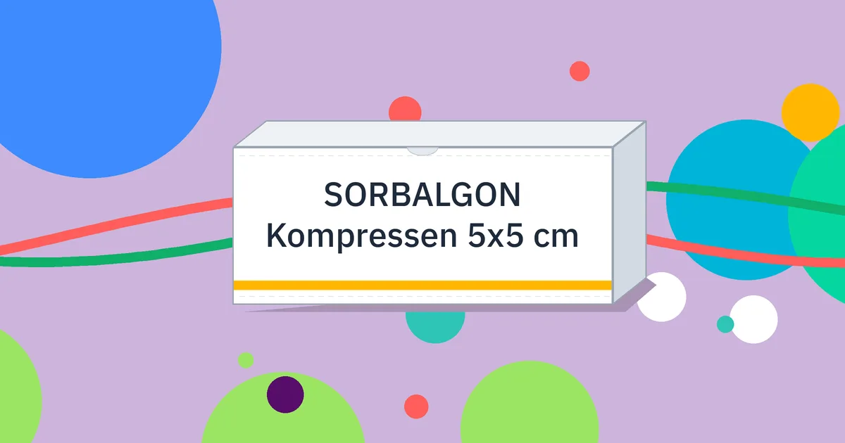 Symbolbild: Packung mit der Aufschrift SORBALGON Kompressen 5x5 cm (PZN 09612785) – Verfügbarkeit und Bezug in Apotheken in Frankfurt am Main