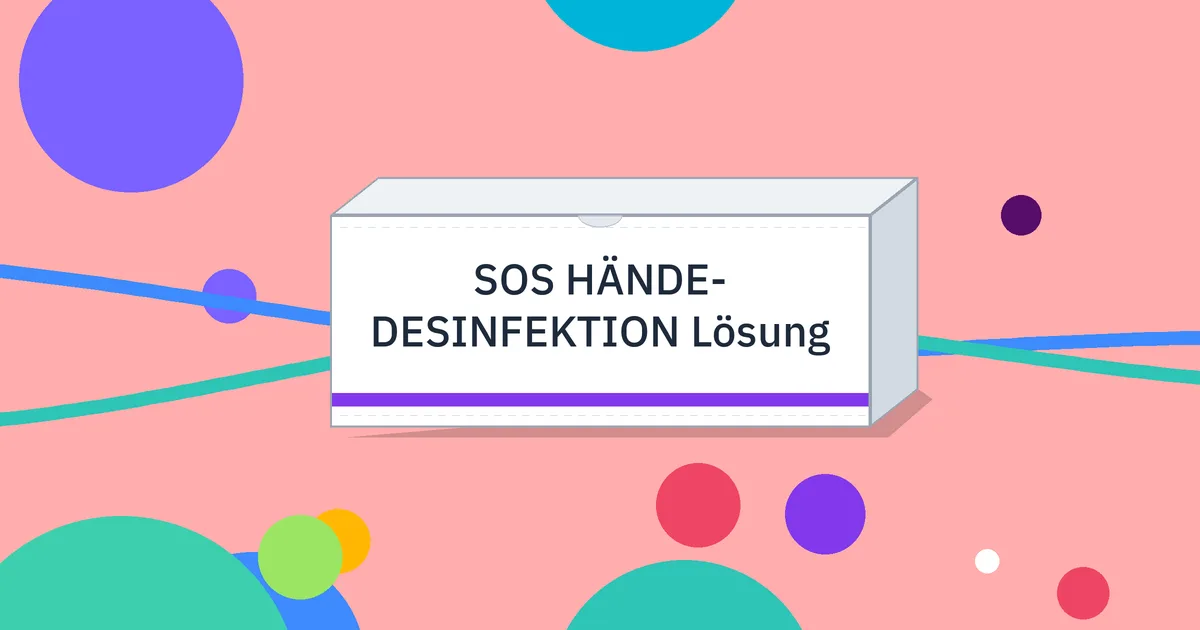 Symbolbild: Packung mit der Aufschrift SOS HÄNDE-DESINFEKTION Lösung (PZN 16733650) – Verfügbarkeit und Bezug in Apotheken in Frankfurt am Main