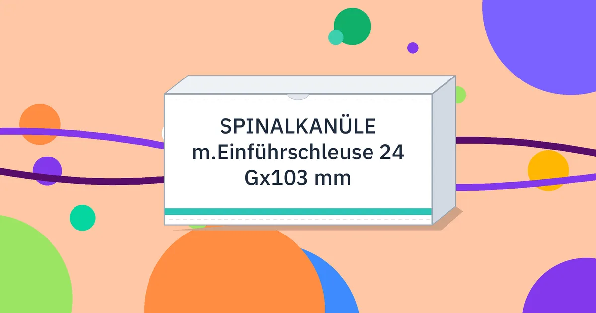 Symbolbild: Packung mit der Aufschrift SPINALKANÜLE m.Einführschleuse 24 Gx103 mm (PZN 03949710) – Verfügbarkeit und Bezug in Apotheken in Frankfurt am Main