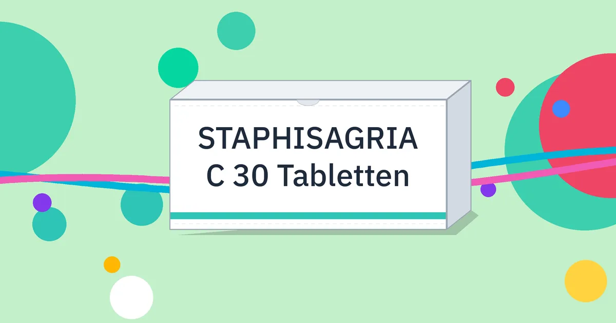Symbolbild: Packung mit der Aufschrift STAPHISAGRIA C 30 Tabletten (PZN 07141821) – Verfügbarkeit und Bezug in Apotheken in Frankfurt am Main