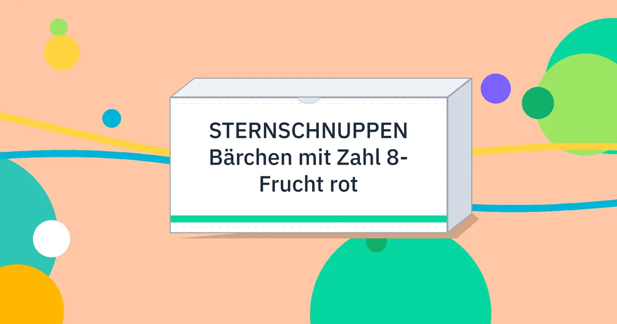 Symbolbild: Packung mit der Aufschrift STERNSCHNUPPEN Bärchen mit Zahl 8-Frucht rot (PZN 15374634) – Verfügbarkeit und Bezug in Apotheken in Frankfurt am Main