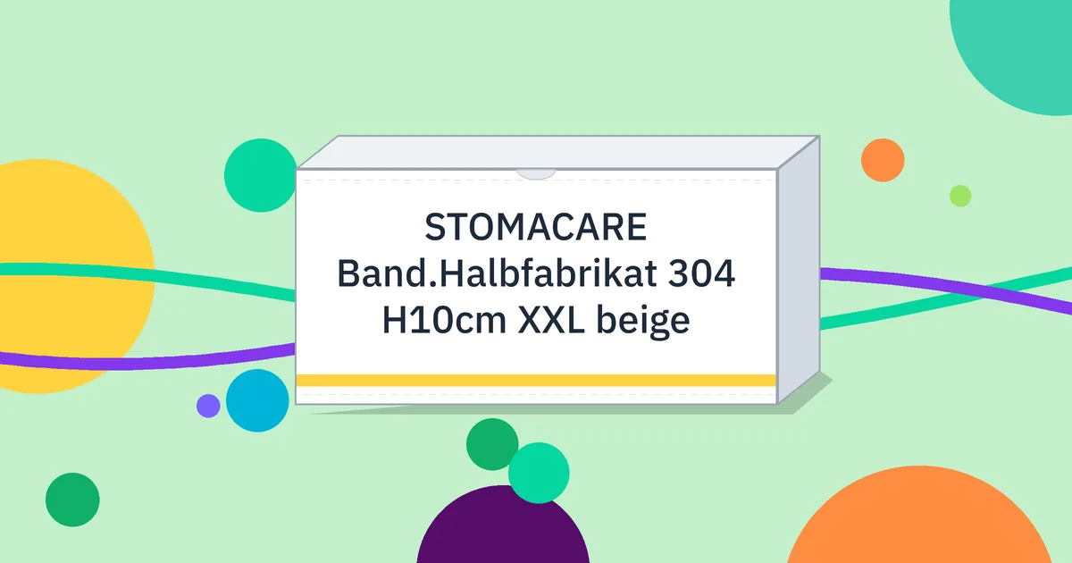 Symbolbild: Packung mit der Aufschrift STOMACARE Band.Halbfabrikat 304 H10cm XXL beige (PZN 10840422) – Verfügbarkeit und Bezug in Apotheken in Frankfurt am Main