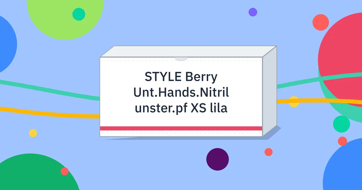 Symbolbild: Packung mit der Aufschrift STYLE Berry Unt.Hands.Nitril unster.pf XS lila (PZN 14819867) – Verfügbarkeit und Bezug in Apotheken in Frankfurt am Main