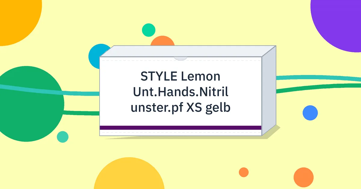Symbolbild: Packung mit der Aufschrift STYLE Lemon Unt.Hands.Nitril unster.pf XS gelb (PZN 14820178) – Verfügbarkeit und Bezug in Apotheken in Frankfurt am Main