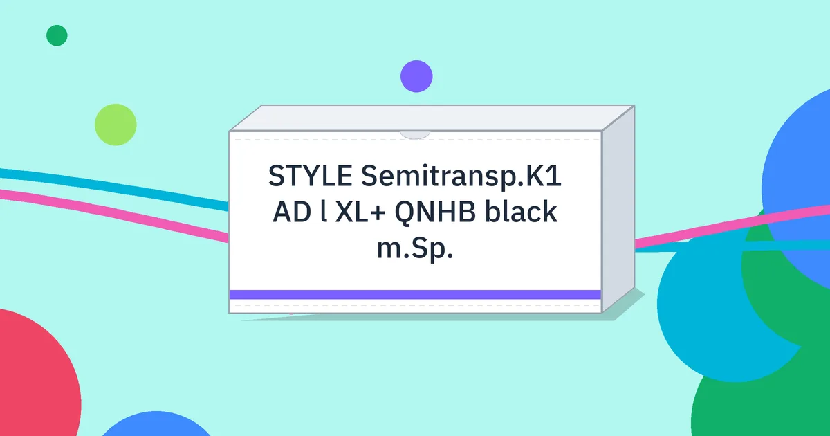 Symbolbild: Packung mit der Aufschrift STYLE Semitransp.K1 AD l XL+ QNHB black m.Sp. (PZN 18870150) – Verfügbarkeit und Bezug in Apotheken in Frankfurt am Main
