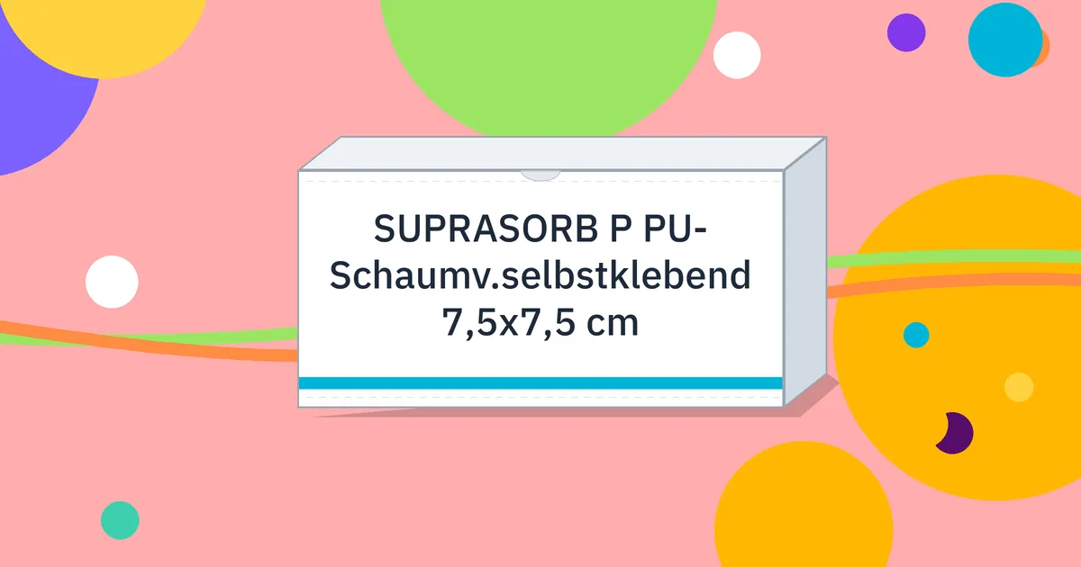 Symbolbild: Packung mit der Aufschrift SUPRASORB P PU-Schaumv.selbstklebend 7,5x7,5 cm (PZN 15659940) – Verfügbarkeit und Bezug in Apotheken in Frankfurt am Main