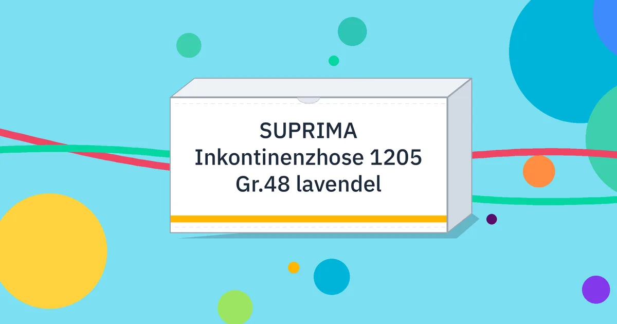 Symbolbild: Packung mit der Aufschrift SUPRIMA Inkontinenzhose 1205 Gr.48 lavendel (PZN 01634273) – Verfügbarkeit und Bezug in Apotheken in Frankfurt am Main