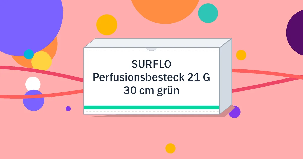 Symbolbild: Packung mit der Aufschrift SURFLO Perfusionsbesteck 21 G 30 cm grün (PZN 05866276) – Verfügbarkeit und Bezug in Apotheken in Frankfurt am Main