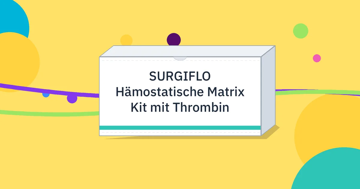 Symbolbild: Packung mit der Aufschrift SURGIFLO Hämostatische Matrix Kit mit Thrombin (PZN 11369760) – Verfügbarkeit und Bezug in Apotheken in Frankfurt am Main
